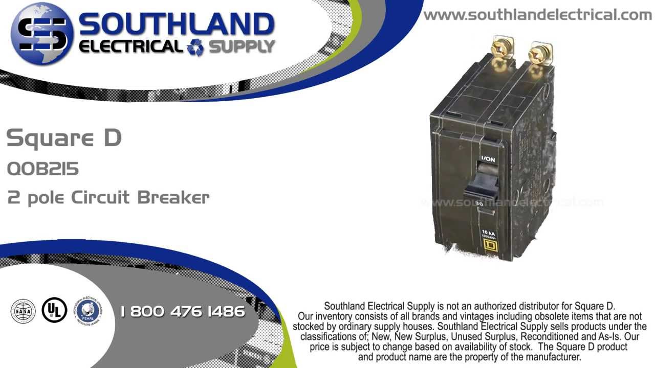 Square D QOB215, 15 Amp, 120 Volt, 2 Pole, Bolt-on Circuit Breaker ...