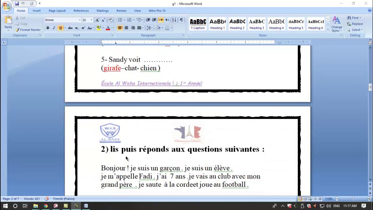 Al Waha American School French G1 L,1 - YouTube
