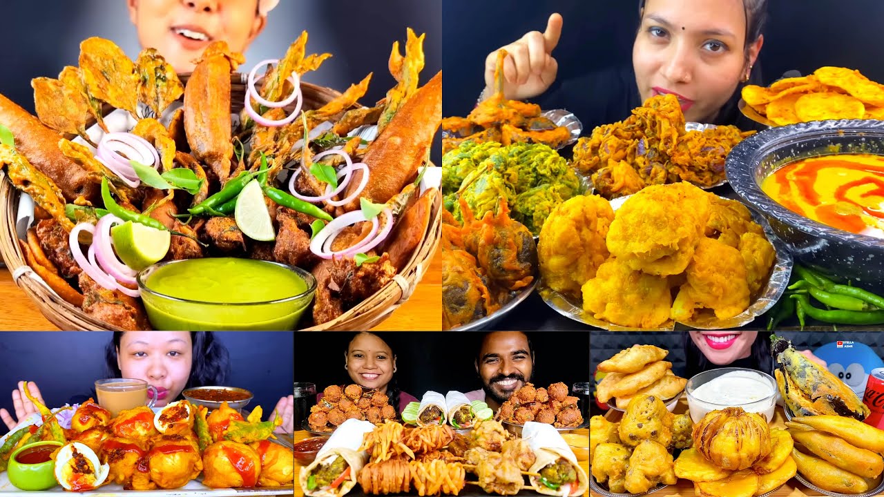 Asmr:Eating Different Types Of Bhaji,Chilli Bhaji,Piyaji,Egg Pakoda ...