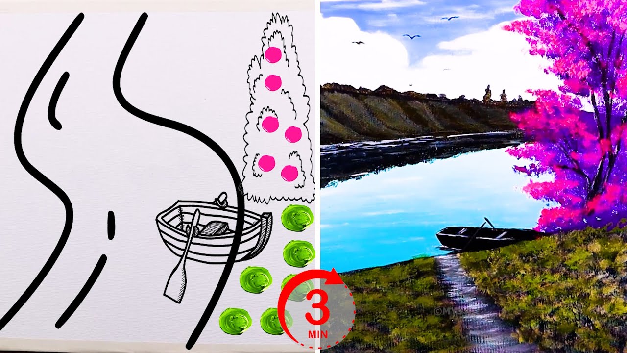 How To Paint River Landscape in 3 Minutes Step by Step for beginners 😍 ...