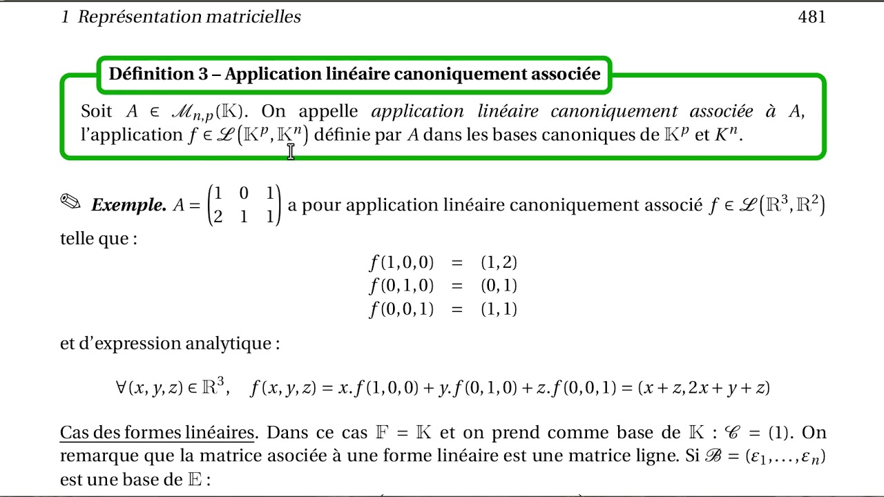 Chapitre 19 Matrice d'une application linéaire - YouTube