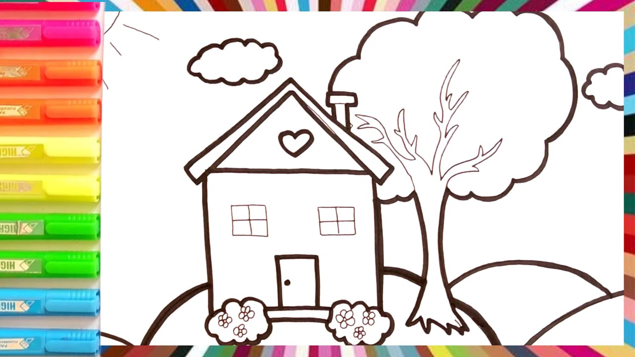 Draw and color a house with a green//video for kids 🏠🌳 - YouTube