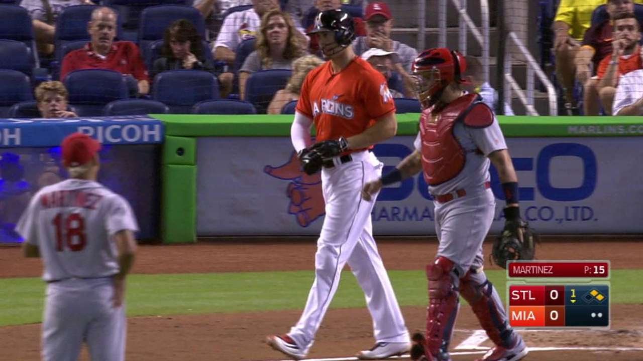 STL@MIA: Stanton gets hit by a pitch in the 1st - YouTube