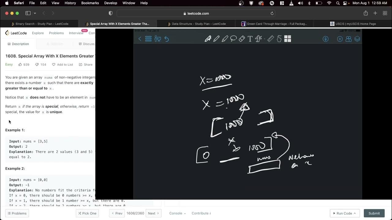 LC 1608 Special Array With X Elements Greater Than or Equal X - YouTube