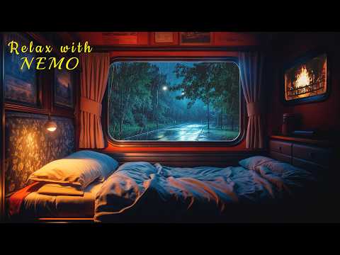 Night Train Ride with Relaxing Rain, Fireplace & Train Sounds 🚂 Cozy Sleeper Car Ambience for Sleep