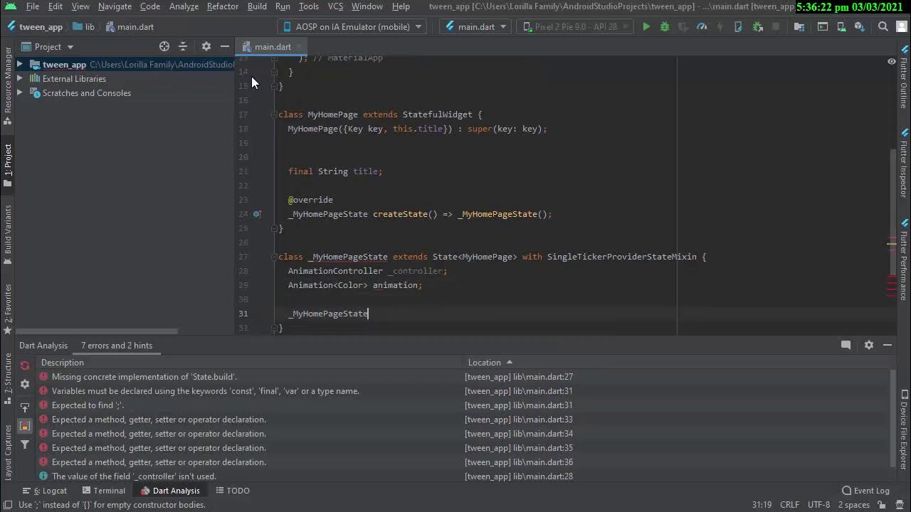 【FLUTTER ANDROID STUDIO and IOS】Tween Animation - YouTube