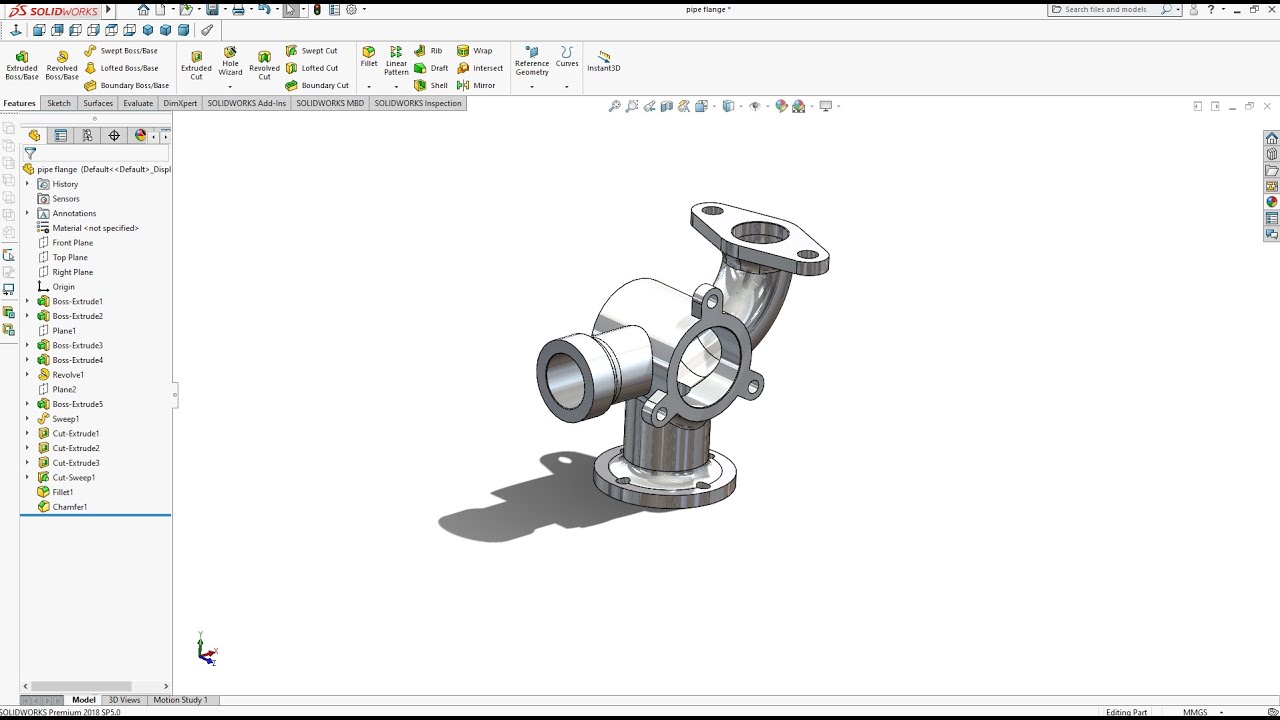 Solidworks Tutorial Pipe with Flange using Extruded Swept and Revolved ...