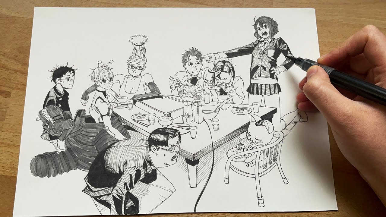 Drawing Dandadan dinner scene - YouTube