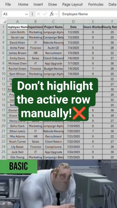 Auto Highlight Active Row in Excel #ytshorts #excel #shorts - YouTube