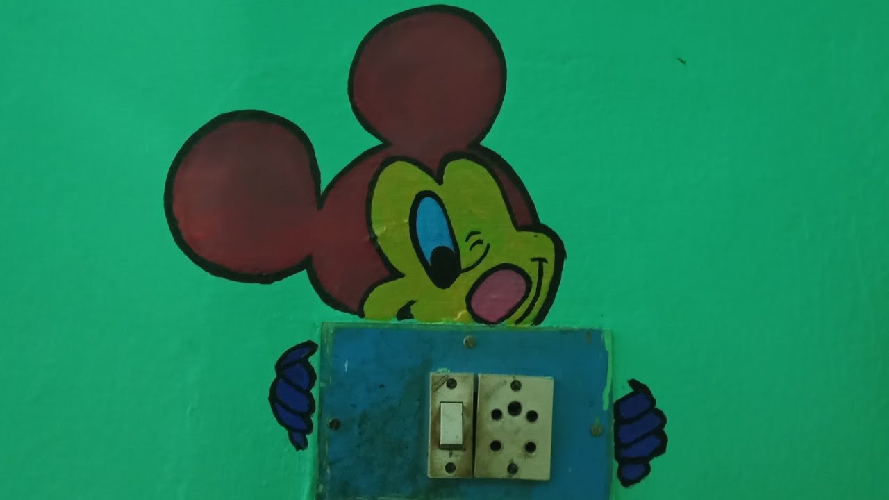 16.Easy Switchboard art | Mickey mouse wall painting | DIY art | Simple ...