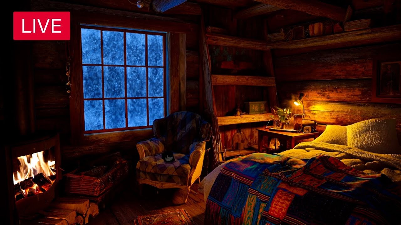 Deep Sleep in a Cozy Winter Cabin | Relaxing Blizzard, Fireplace ...