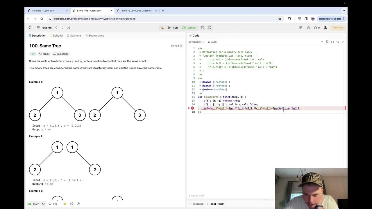 Leetcode 100 Same Tree одиноковое дерево Youtube