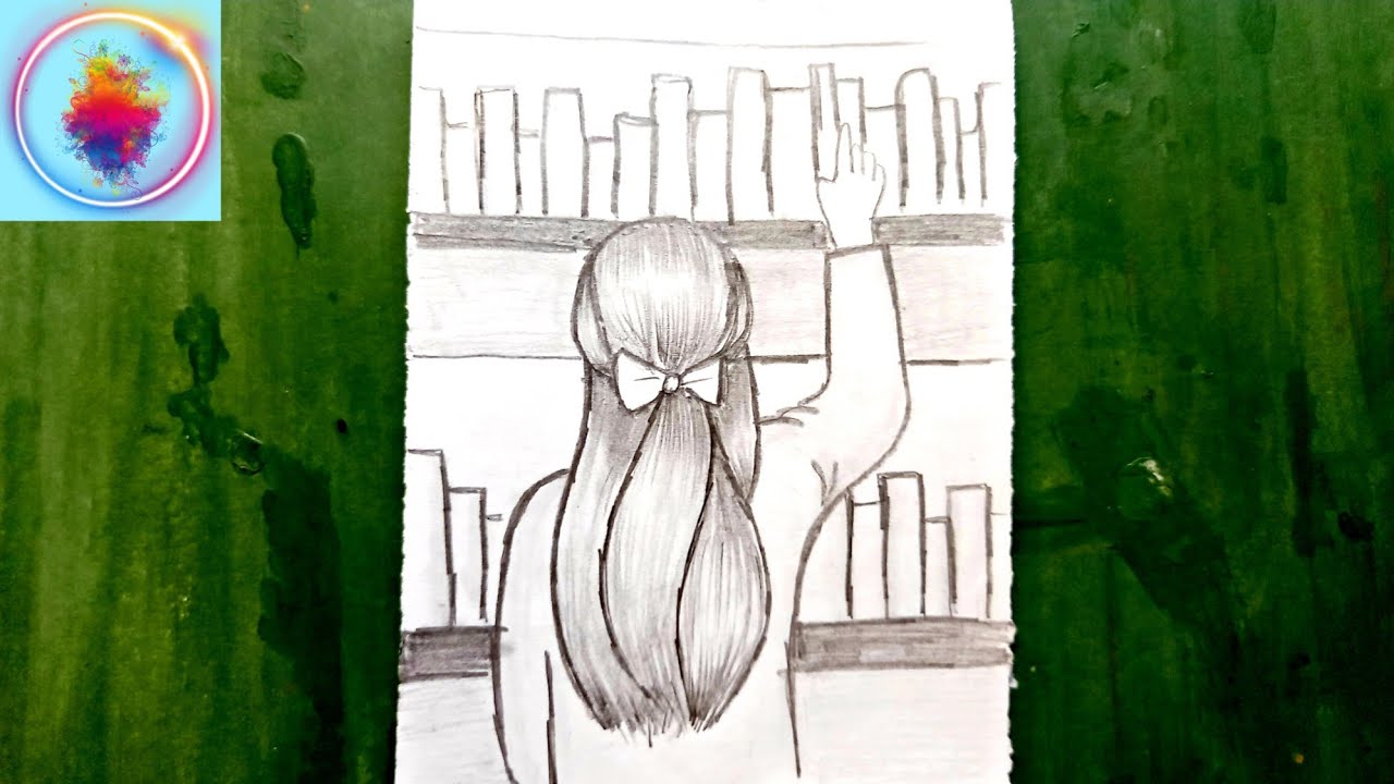 How ro draw a cute girl at Libary (easy) --- step by step || Rimi ...