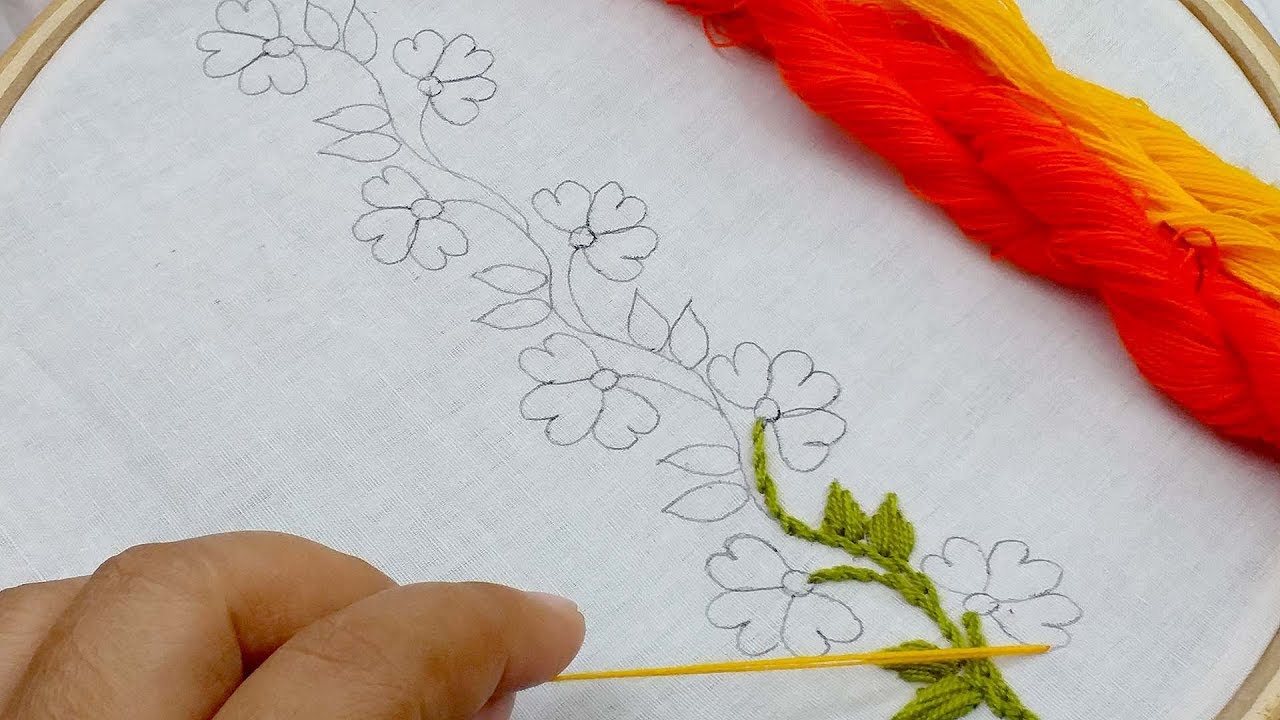 How to make border design for dress with satin stitch brazilian stitch ...