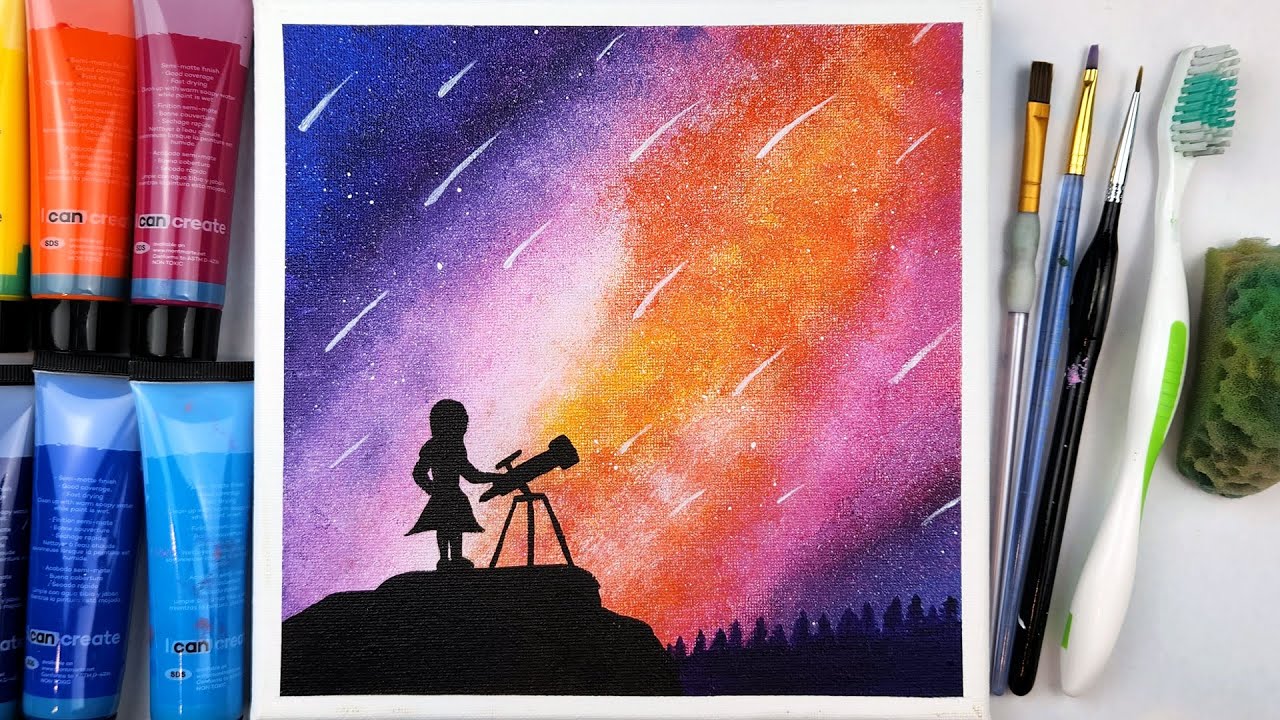 Meteor Shower | Easy Acrylic Painting Idea for Beginners | Step by Step ...