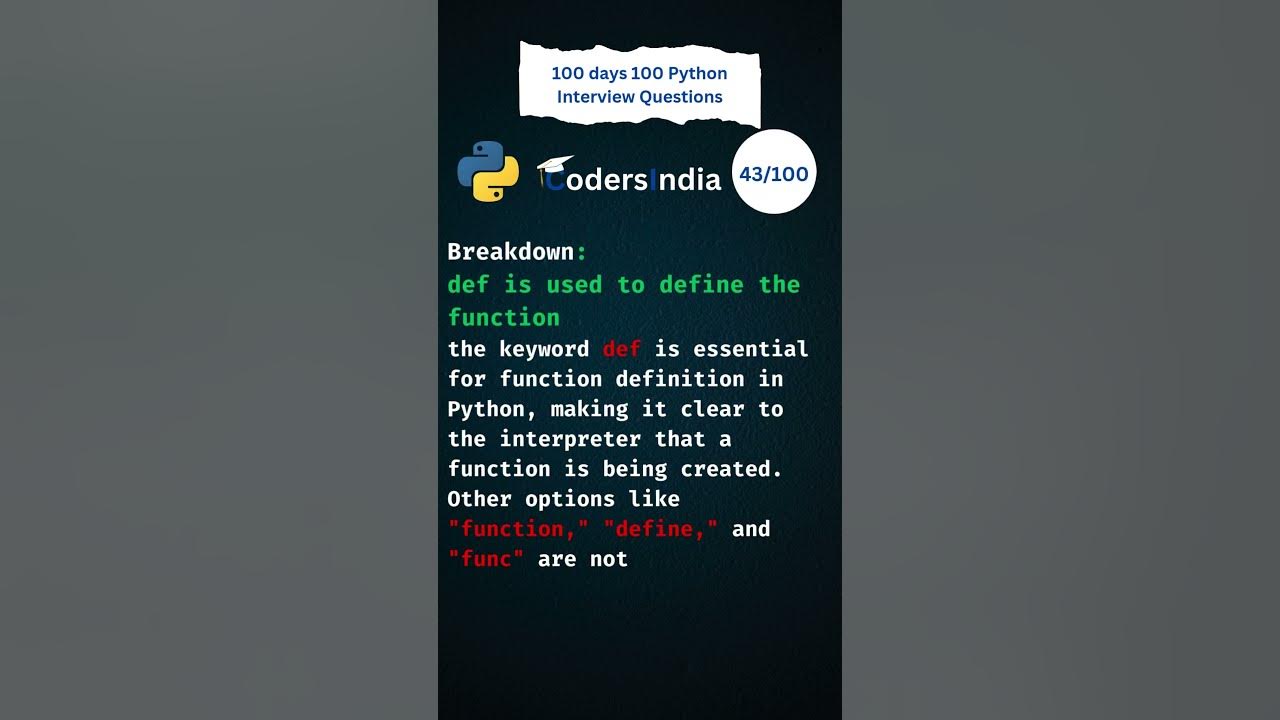 Day 43 Python Interview Question Pythoninterviewquestionsandanswers Pythontutorials