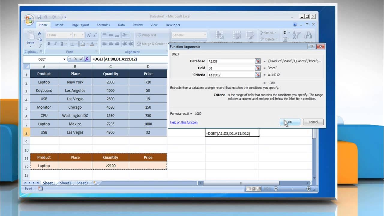 How to use DGET function in Excel :Tutorial - YouTube