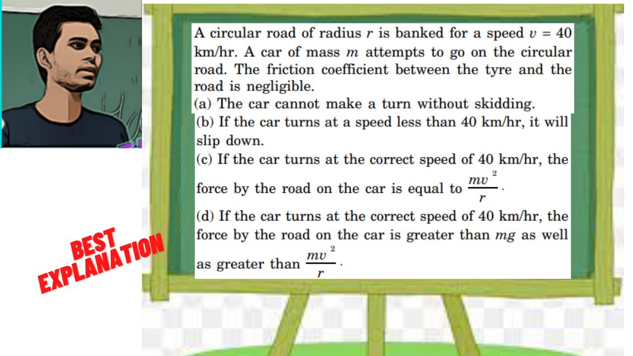 A circular road of radius r is banked for a speed v = 40km/hr. A car of ...