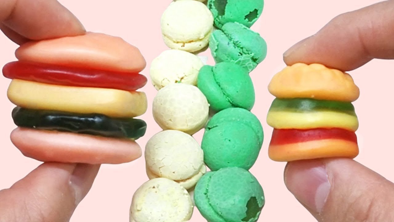 Mini Macaron jelly and Hamburger jelly Sweet jelly 마카롱 젤리 햄버거 젤리 - YouTube