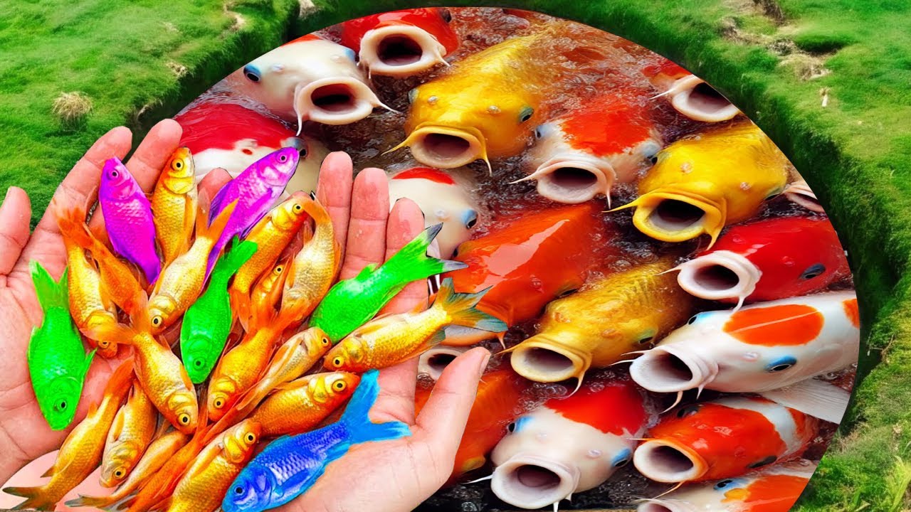 Catch ornamental fish in small ponds, three-tailed fish, koi fish, moly ...