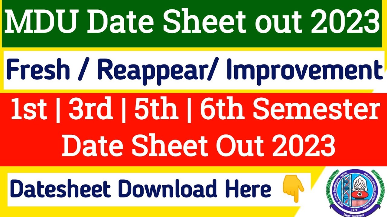 Mdu exam date sheet out 2023 | Mdu 1st semester exam datesheet 2023 ...