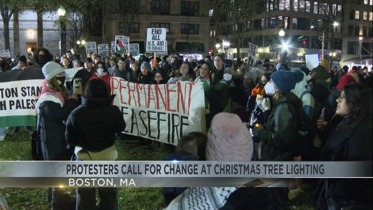 Pro-Palestine protest held during Christmas Tree Lighting in Boston ...