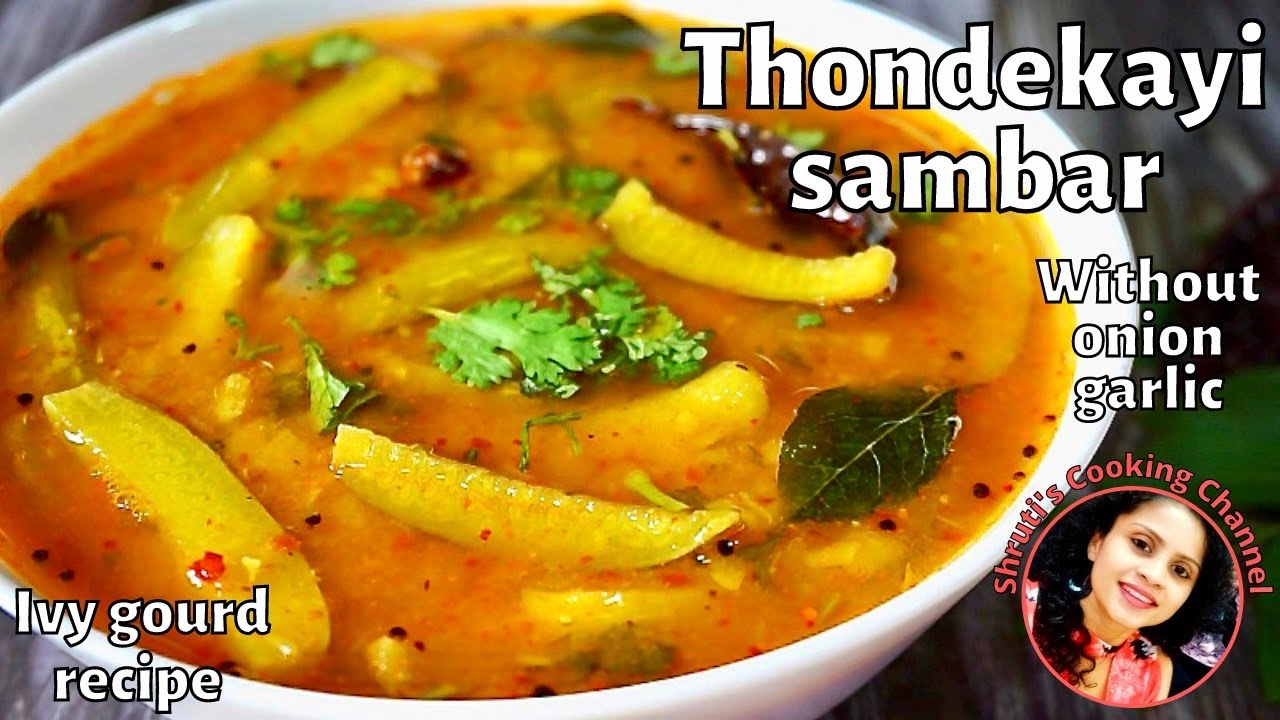 Sambar recipe without onion & garlic | tondekayi sambar | ivy gourd ...