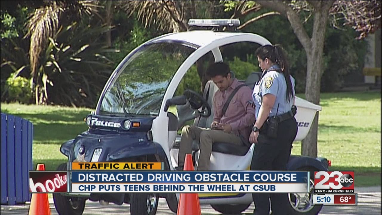 Distracted driving obstacle course set up at CSUB - YouTube