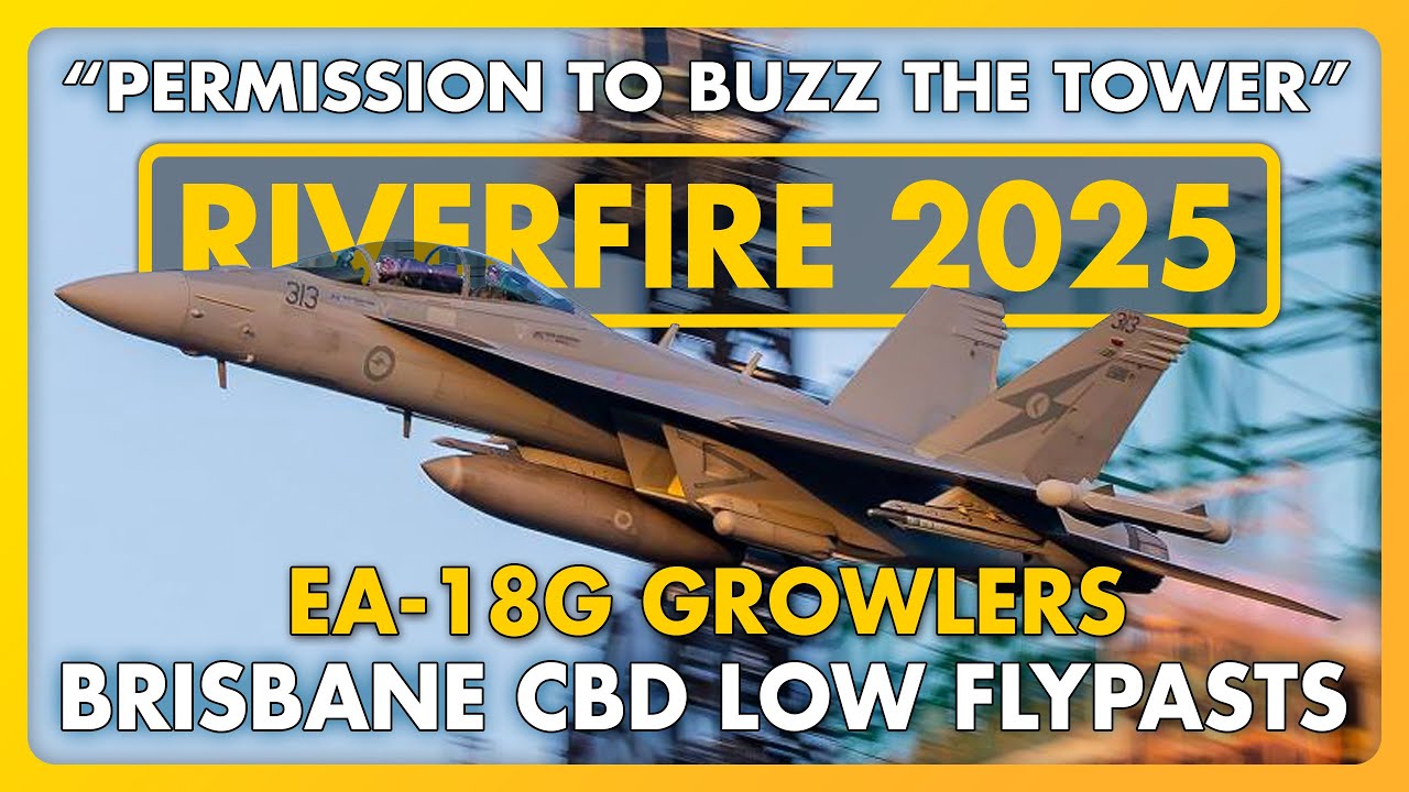 🔴 RIVERFIRE Rehearsal Day 2 - EA-18G Growler LOW Flypasts thru BRISBANE CBD - YouTube