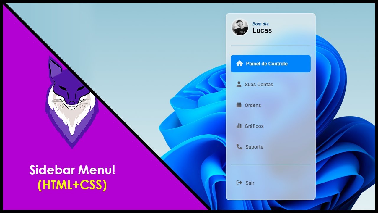 Menu de Navegação Estilo Sidebar do Windows 11 com Efeito Hover para ...