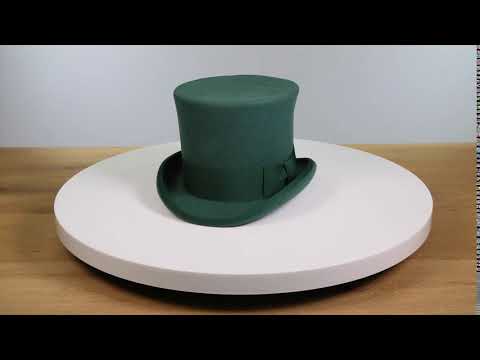 Ferrecci Hunter Green Wool Top Hat with Satin Lining & Grosgrain Ribbon