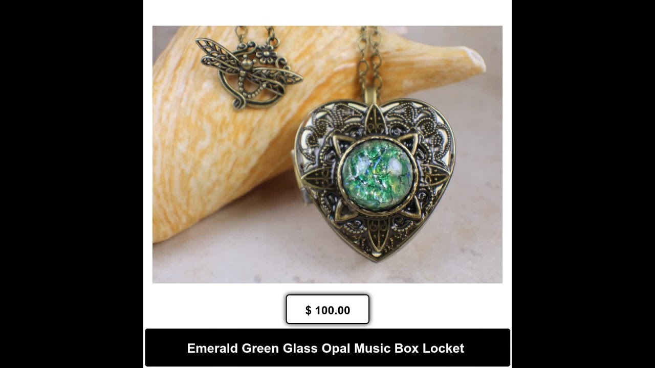 Emerald Green Glass Opal Music Box Locket - YouTube