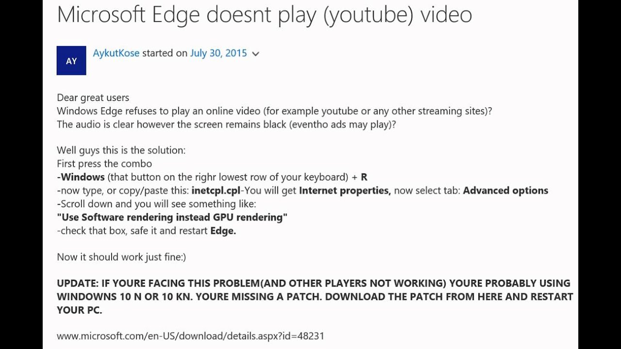 BLACK SCREEN ON YOUTUBE MICROSOFT EDGE SOLVED - YouTube