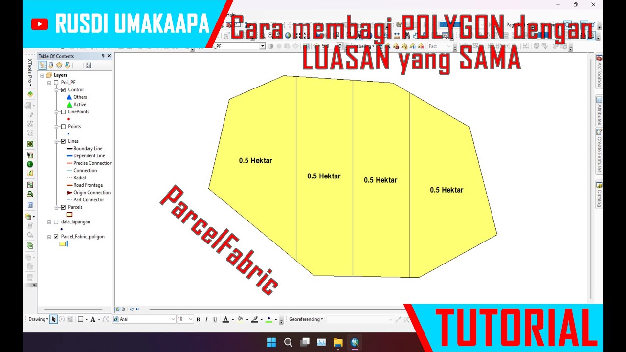 Cara membagi poligon dengan luasan yang sama (Parcel Fabric) - YouTube