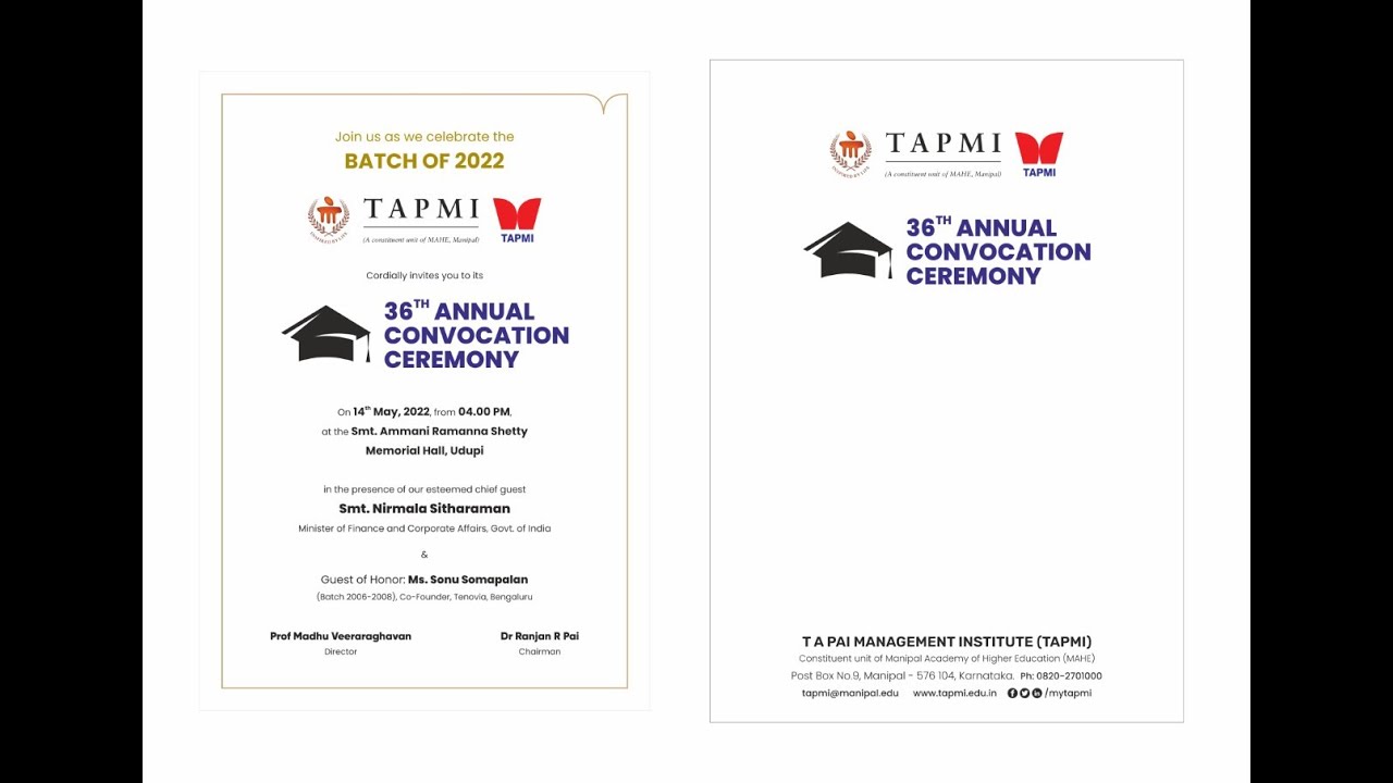 TAPMI 36th ANNUAL CONVOCATION CEREMONY- BATCH OF 2022 - YouTube