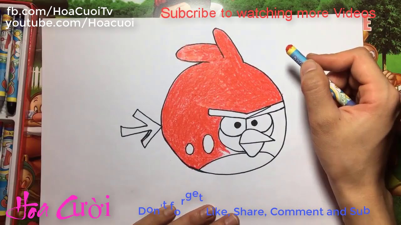 How To Draw Red From Angry Birds step by step easy by Hoa cuoi - YouTube