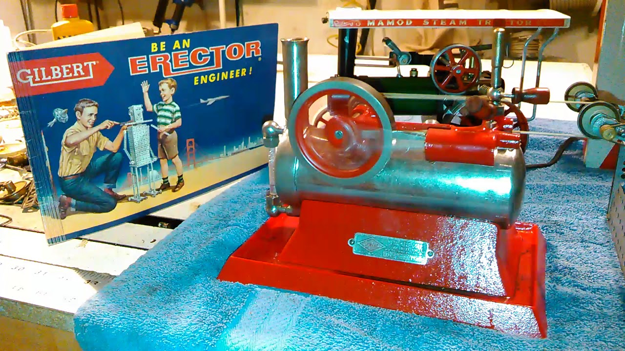 Empire steam engine running an Erector 7 1/2 beam engine. - YouTube