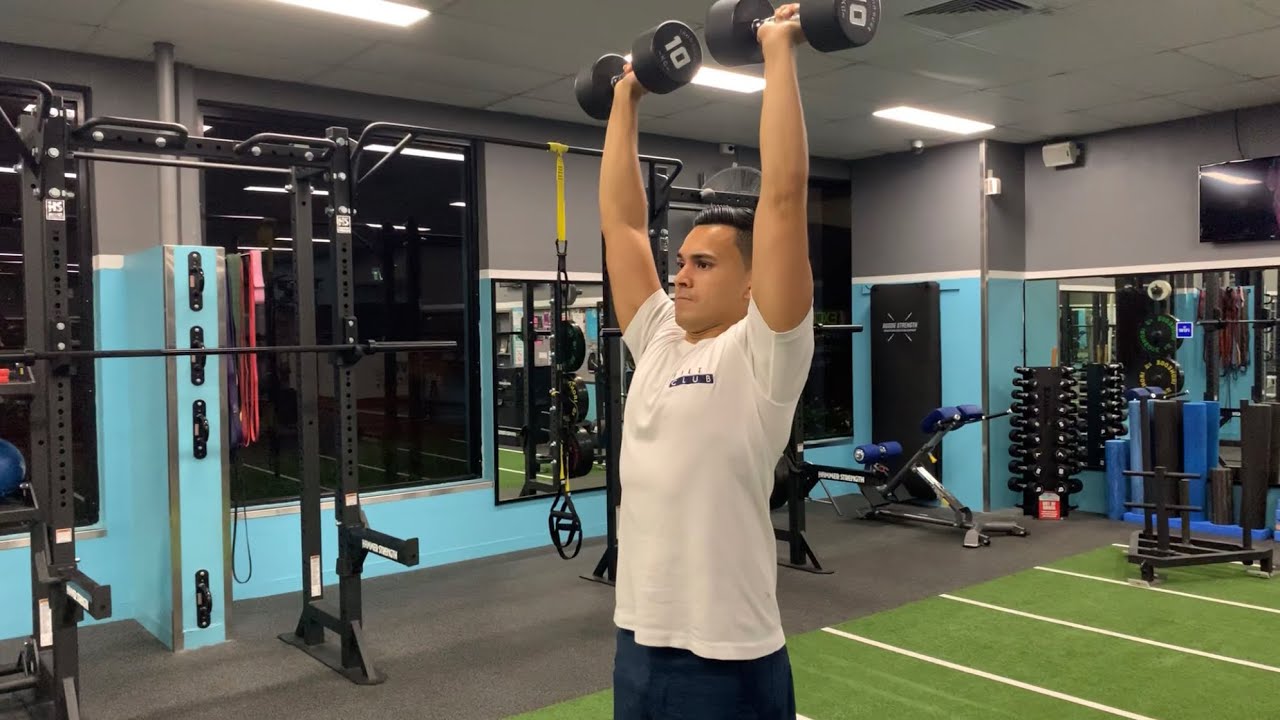 SHOULDER PRESS (STANDING/OVERHAND GRIP/DB) - YouTube