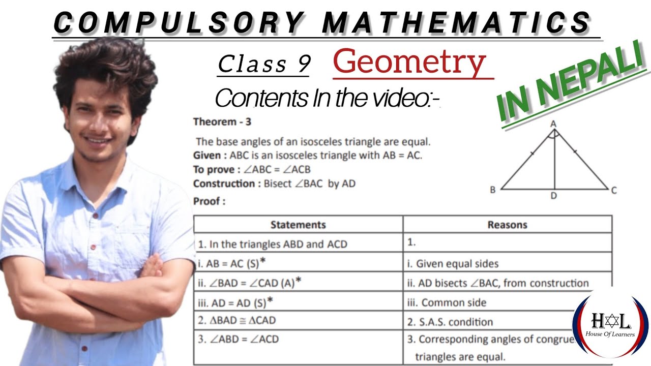 THEOREM : Base angles of an isosceles triangle are equal || class 9 ...