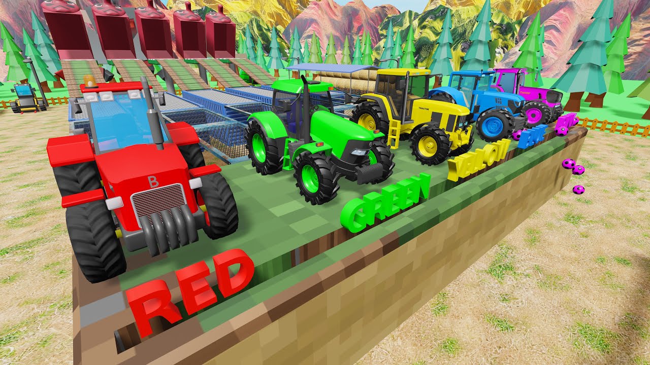 Colors Tractors on Platforms Painting the Fields with Giant Paint Tanks ...