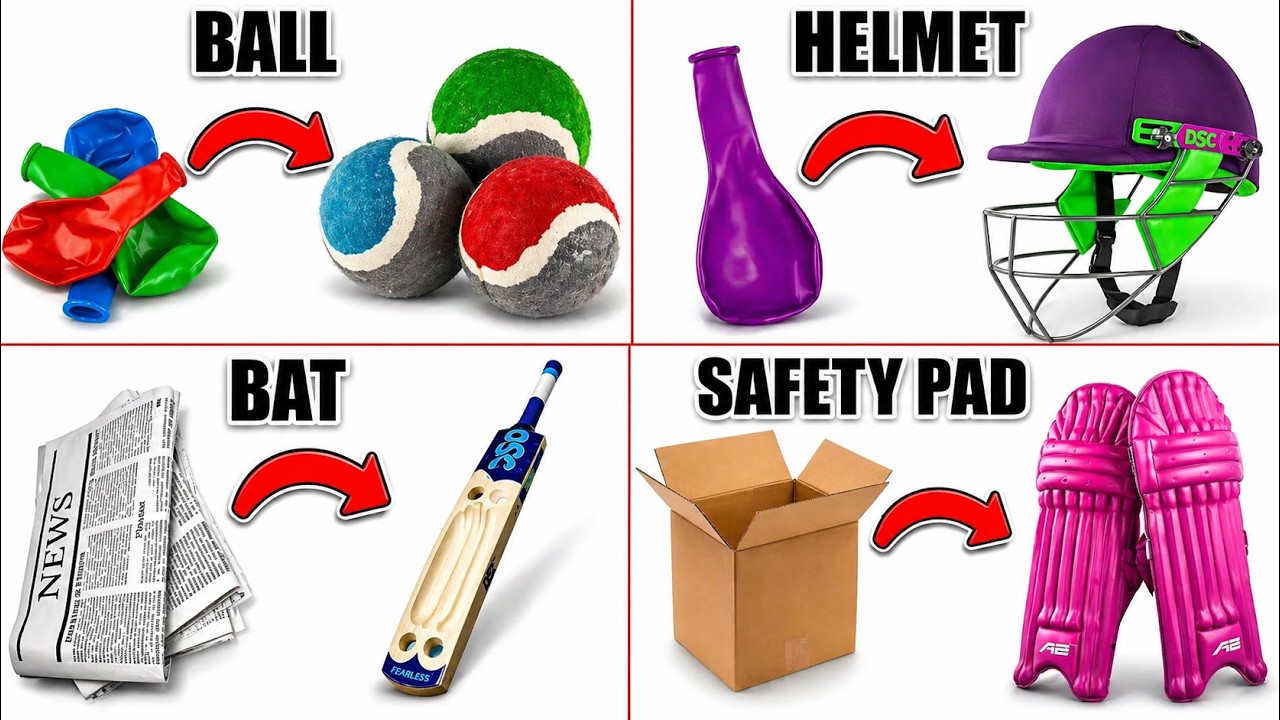 4 Easy Homemade Cricket Kits Making | helmet, bat, ball, pads making ...