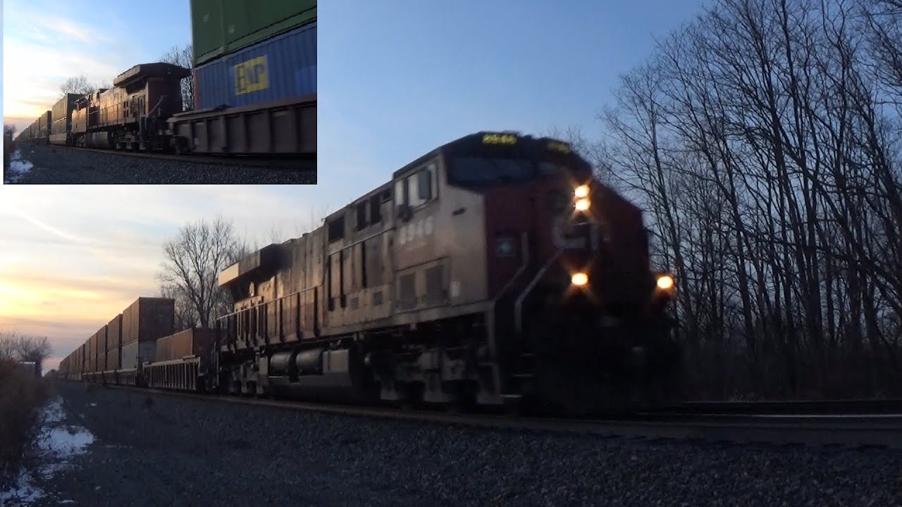 NICE SOUNDING K5HL on CP ES44AC #8946 leading CSX Intermodal I166 with Mid DPU CP AC4400CWM ...