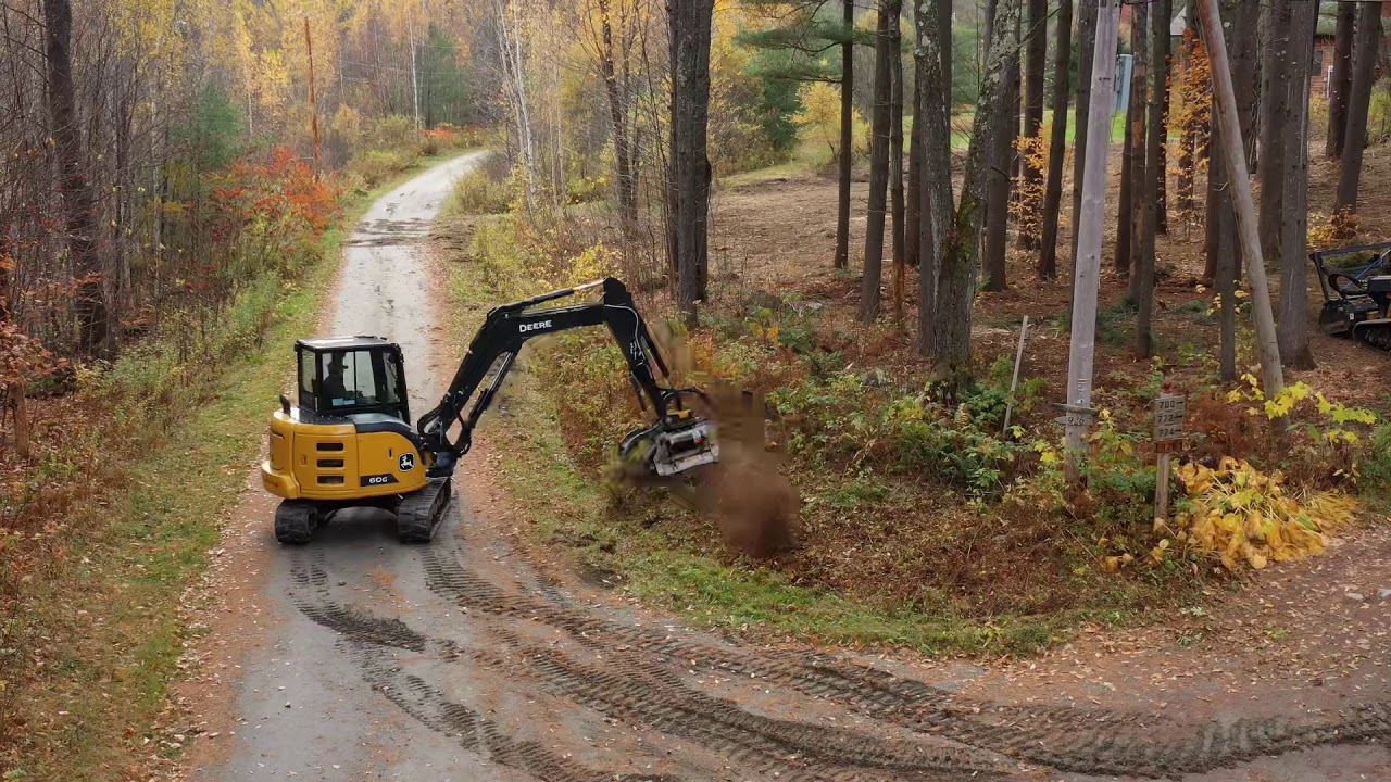 John Deere 60g mini excavator with mulching head - YouTube