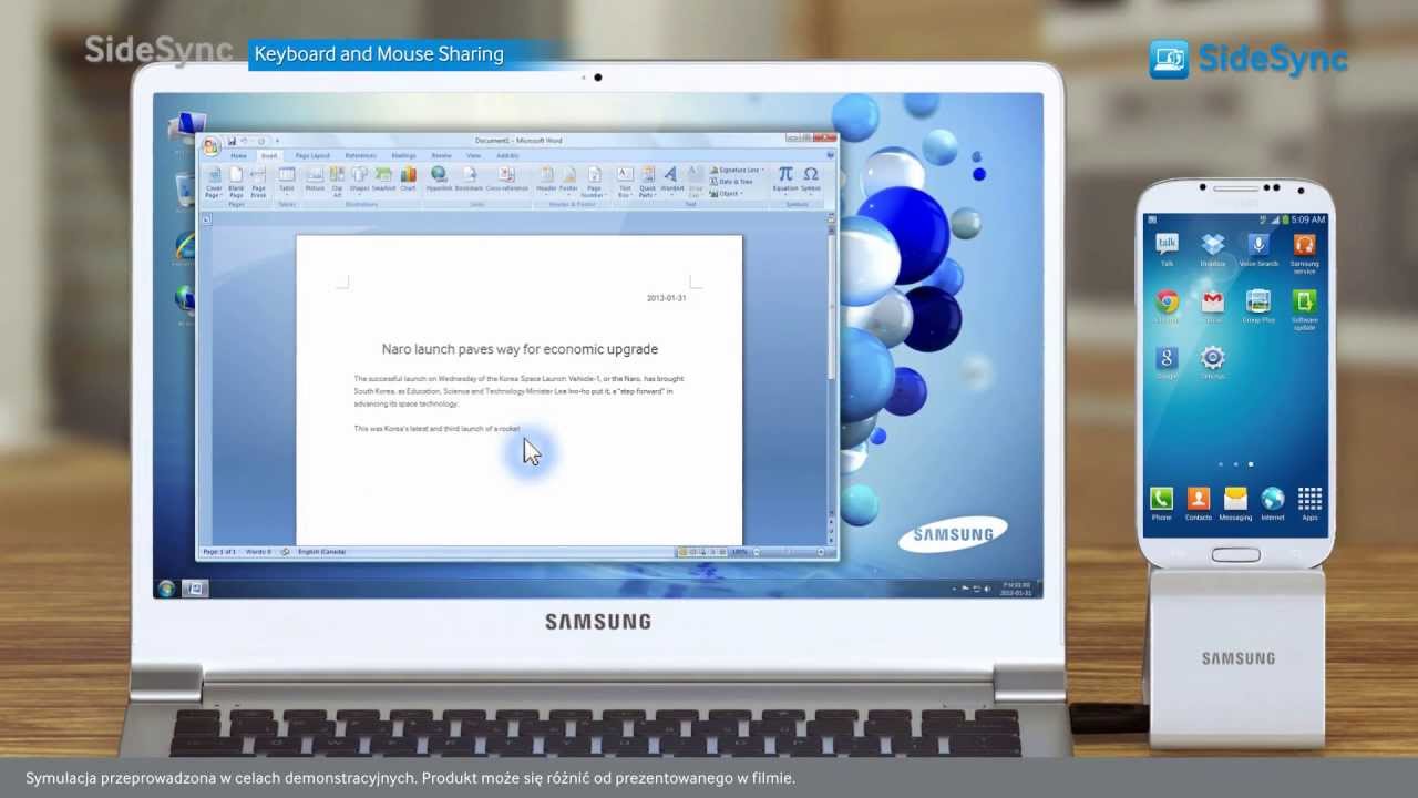 Samsung SideSync - Mobile in PC, PC in Mobile - YouTube