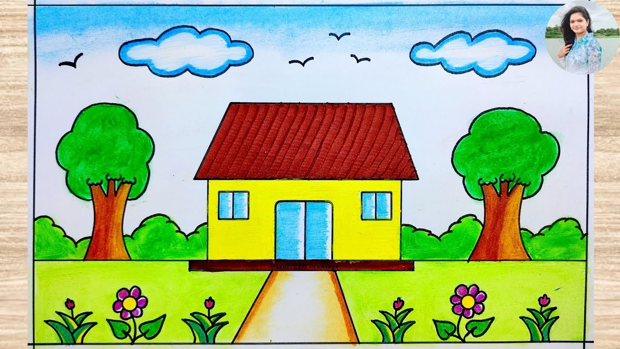 House Scenery Drawing Easy Step by Step / How to Draw a House / House ...