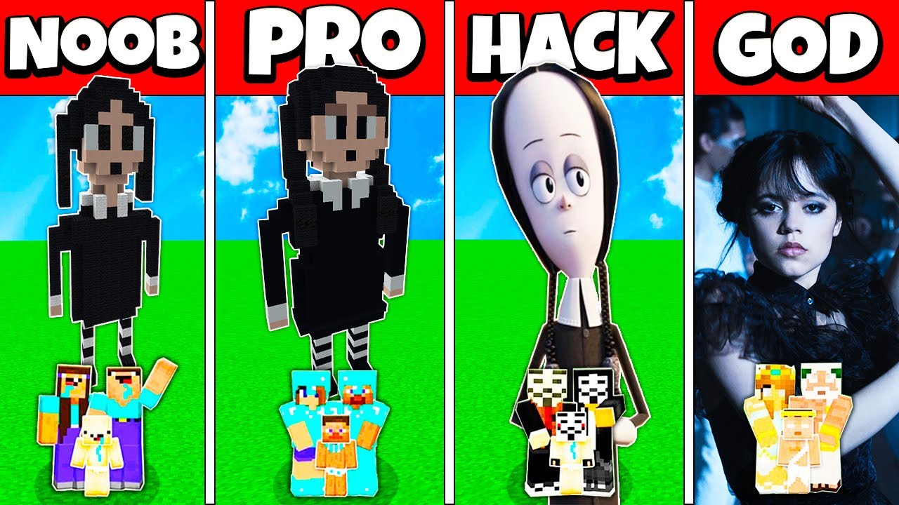 WEDNESDAY ADDAMS BUILD CHALLENGE - NOOB vs PRO vs HACKER vs GOD ...