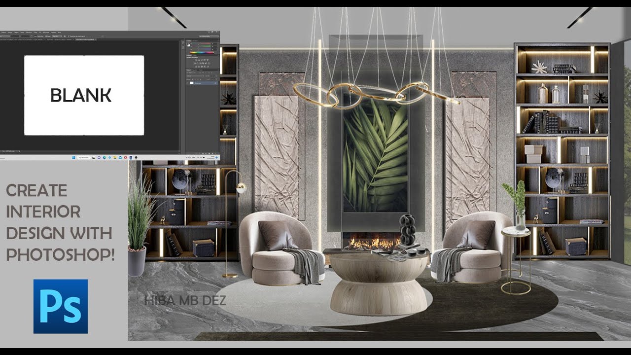 Create a beautiful living room scene only with photoshop! (PART 2 ...