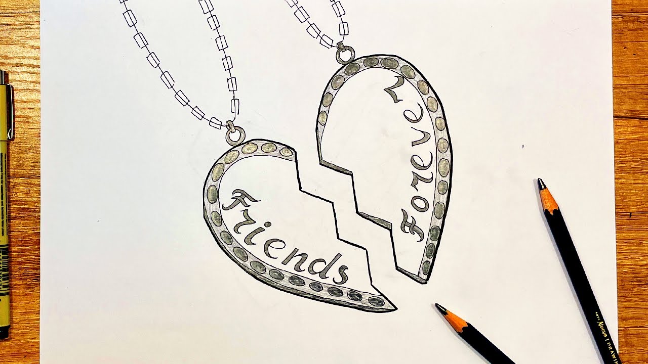 How to draw Friends Necklace Drawings Easy | Best Friends Drawing ...