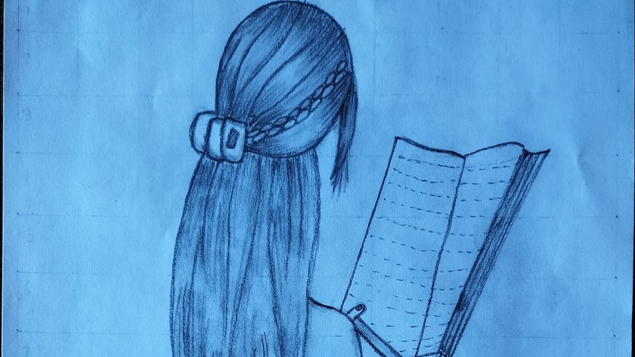 How to draw a girl reading book/Drawing a girl reading books/drawing a ...