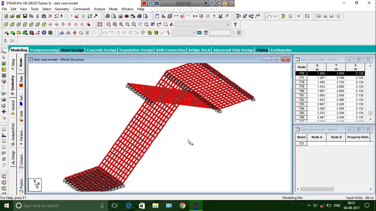 Staad pro v8i on Staircase model #staadpro - YouTube